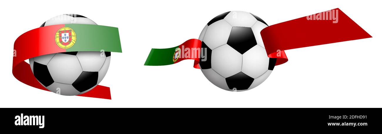 balls for soccer, classic football in ribbons with colors Portugal flag ...