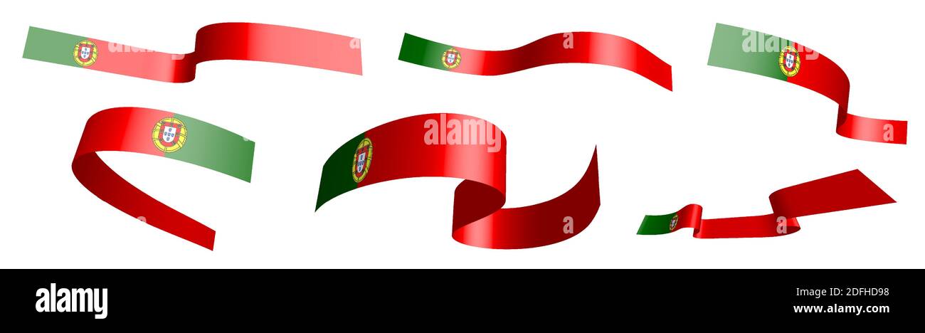 Set of holiday ribbons. Portugal flag waving in wind. Separation into ...
