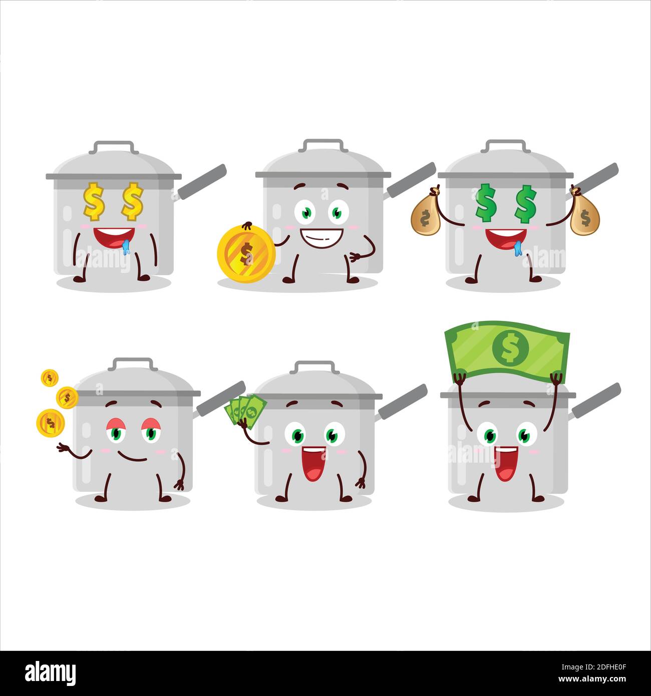 Sauce pan cartoon character with cute emoticon bring money. Vector ...
