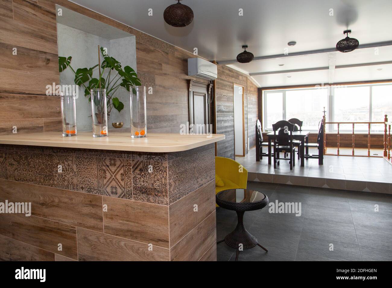 The interior space of the living space. Bar counter made of porcelain ...