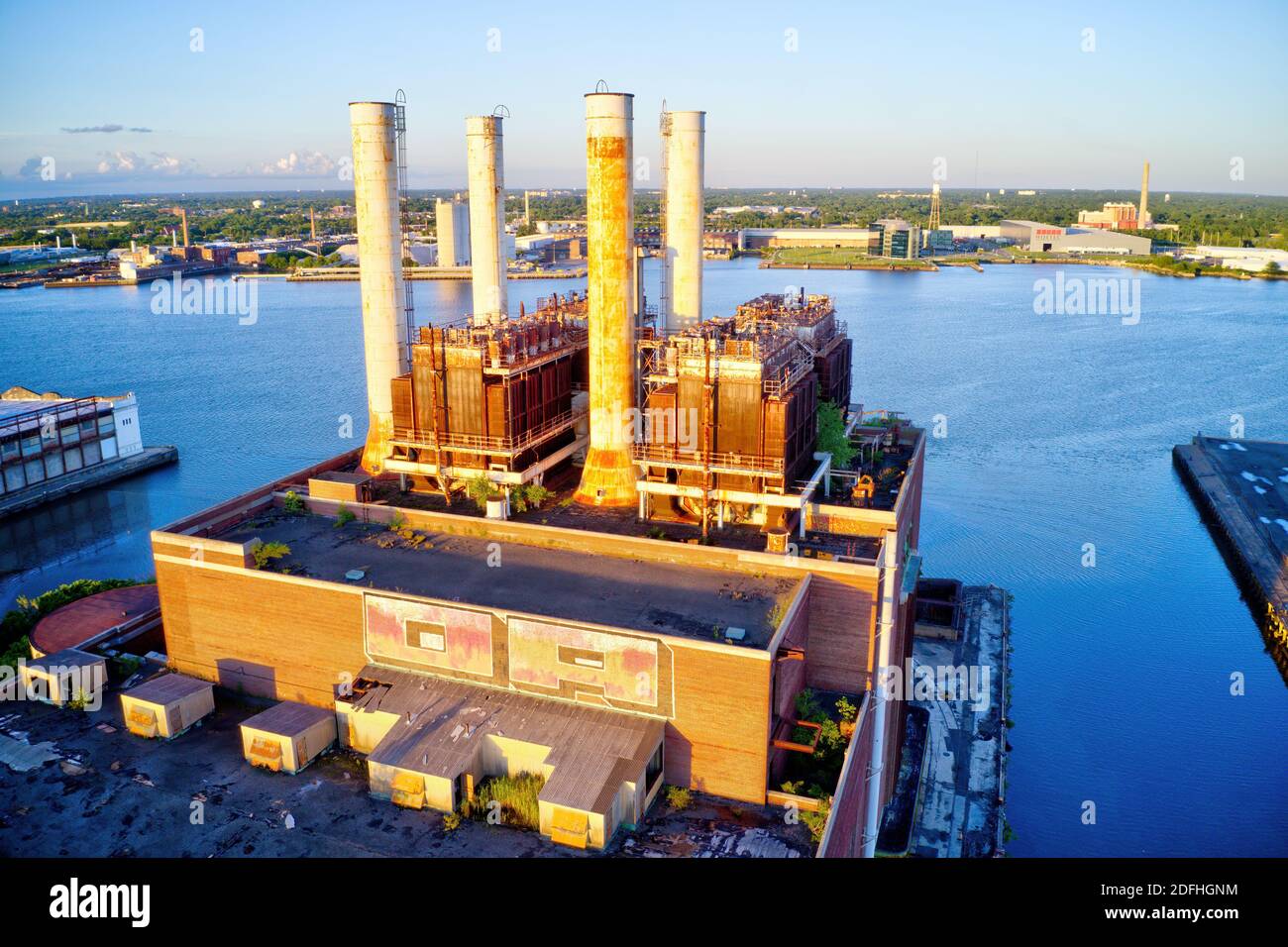 Aerial View of Abandoned Power Plant On the Delaware River Philadelphia ...