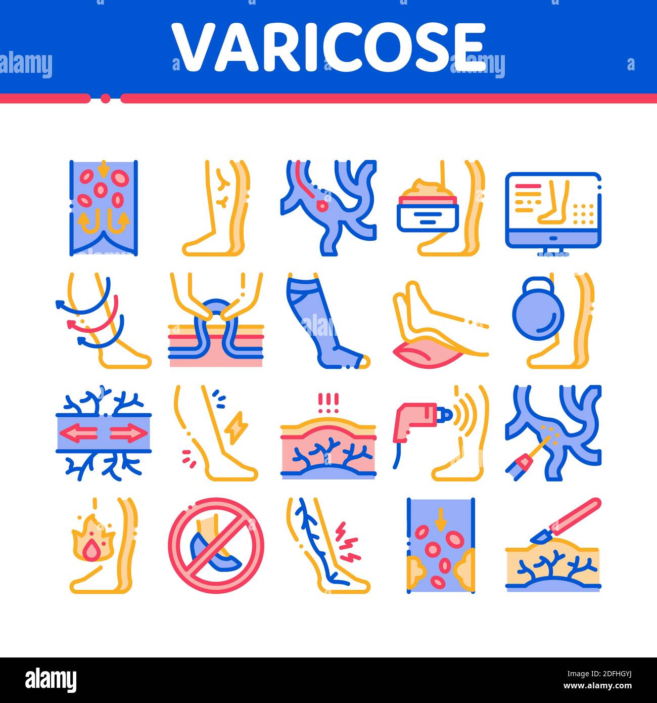 Varicose Veins Disease Collection Icons Set Vector Stock Vector Image ...