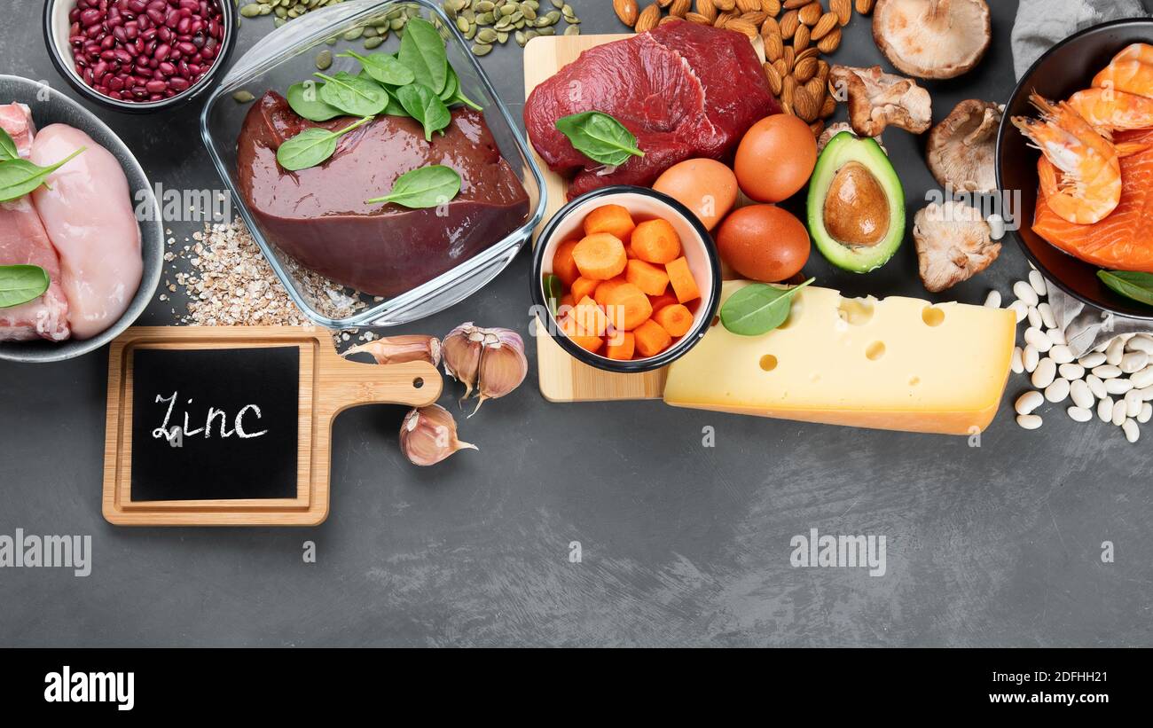 Healthy sources of zinc. Healthy eating and diet concept. Natural ...