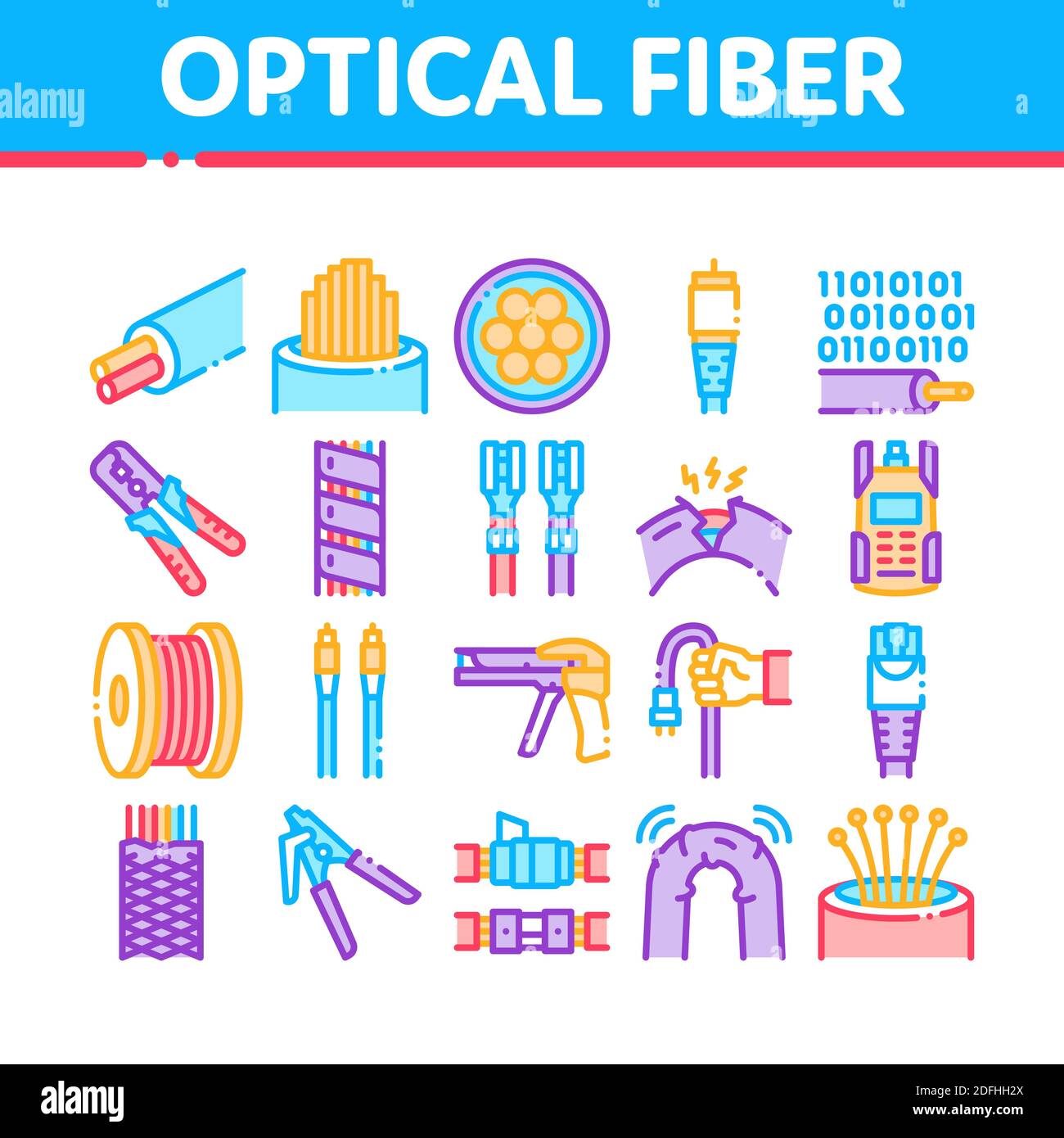 Optical Fiber Cable Collection Icons Set Vector Stock Vector Image ...
