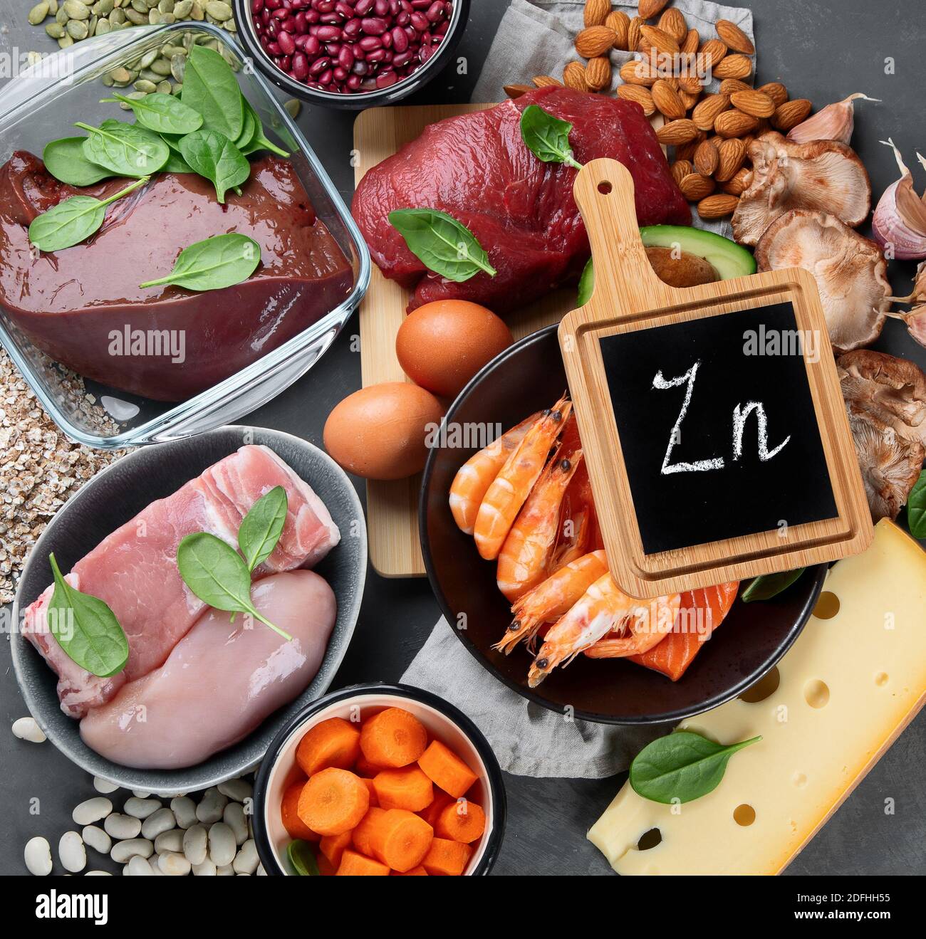 Healthy sources of zinc. Healthy eating and diet concept. Natural ...