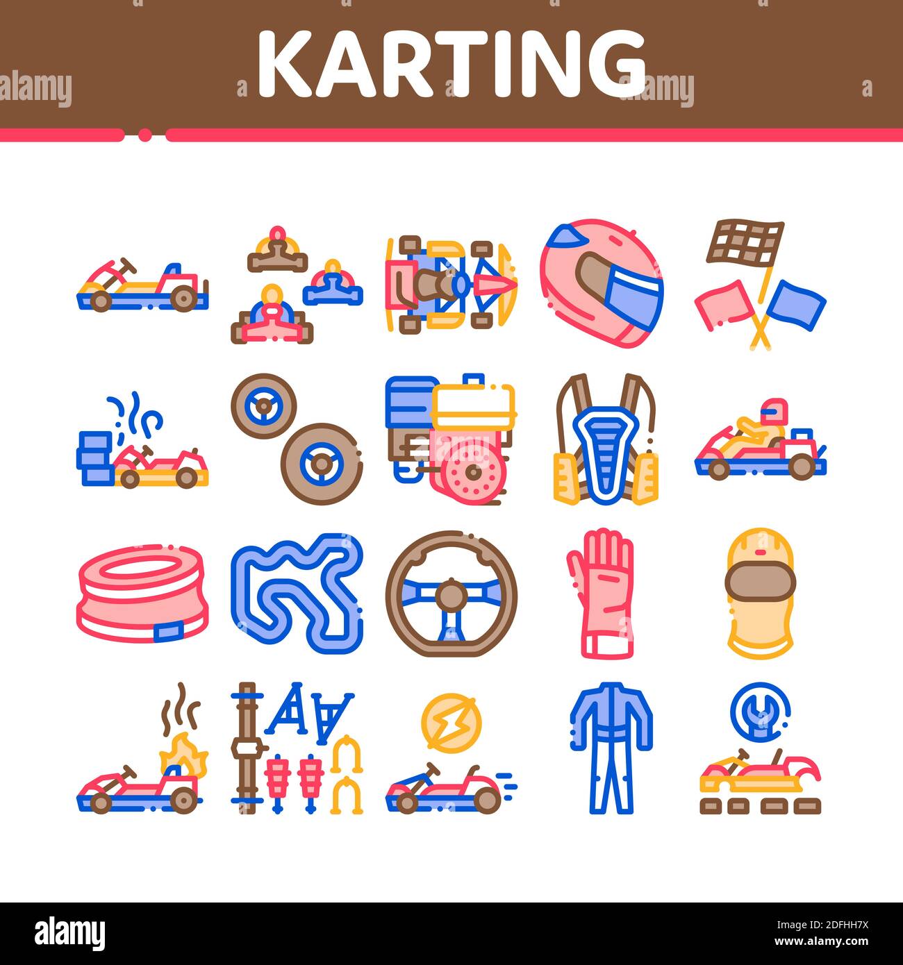 Karting Motorsport Collection Icons Set Vector Stock Vector Image & Art ...