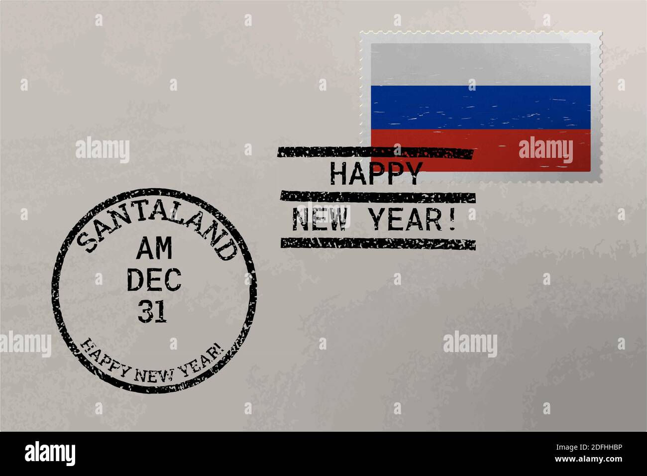 Postage stamp envelope with Russian flag and New Year stamps, vector ...
