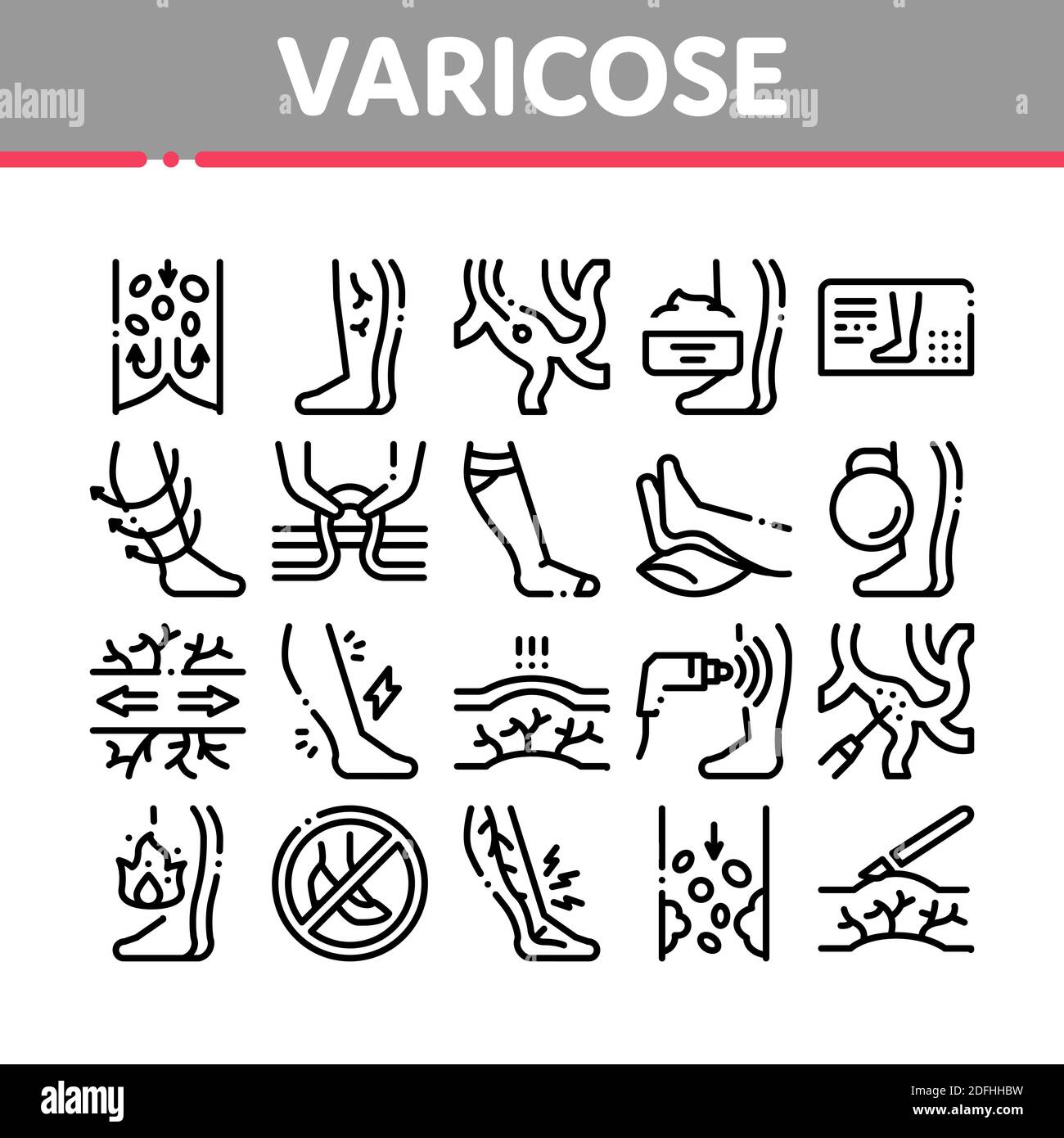 Varicose Veins Disease Collection Icons Set Vector Stock Vector Image ...
