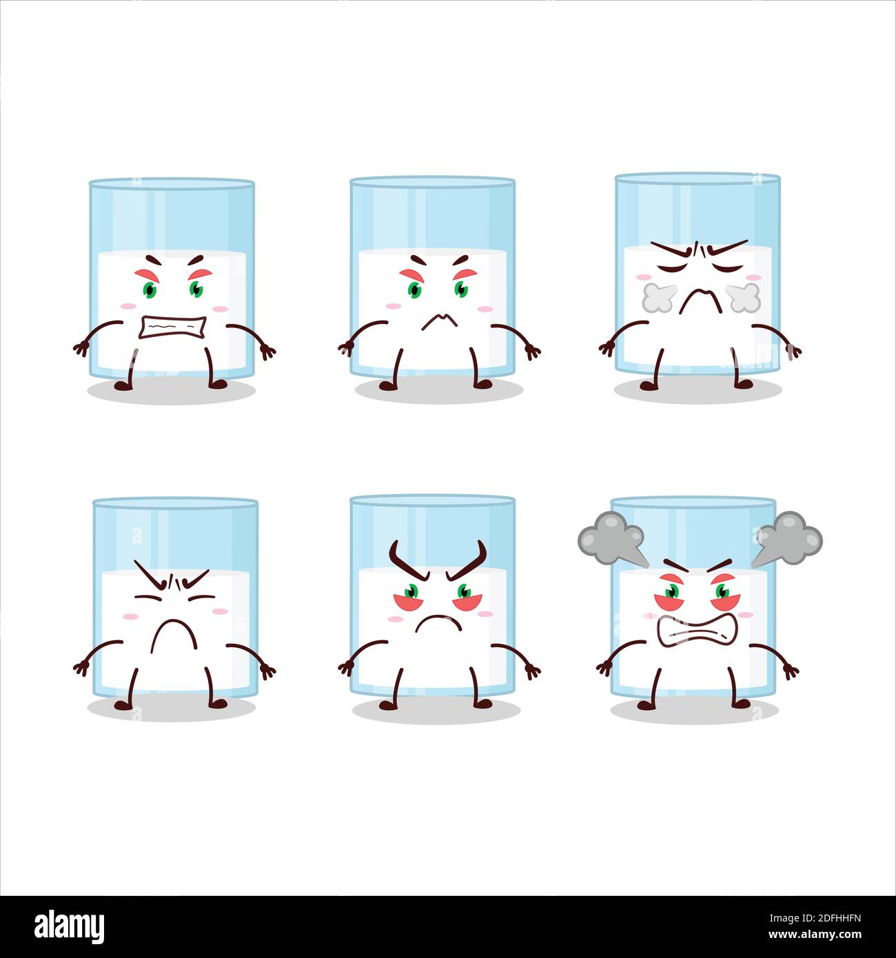 Glass of milk cartoon character with various angry expressions. Vector ...