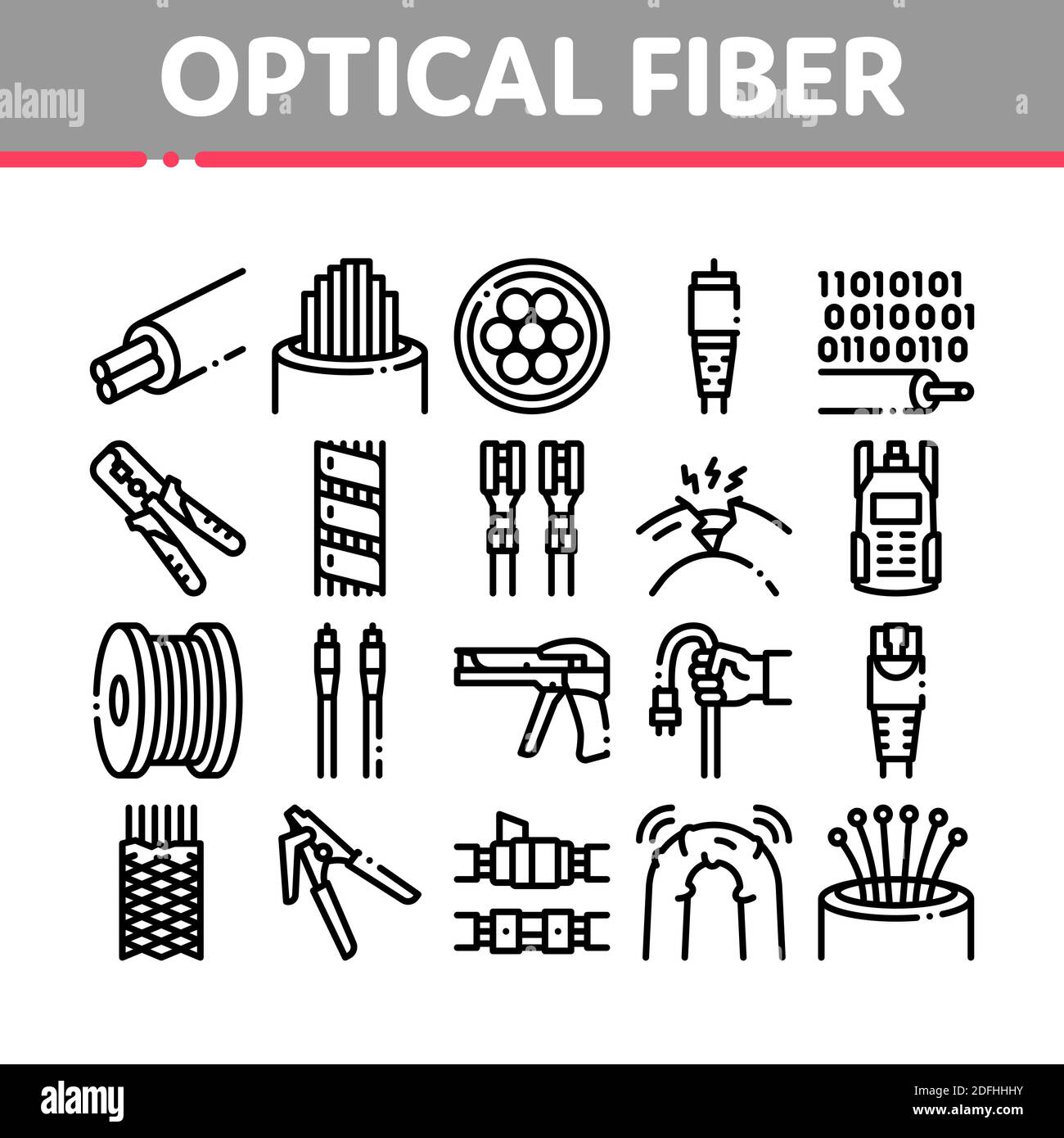Optical Fiber Cable Collection Icons Set Vector Stock Vector Image ...