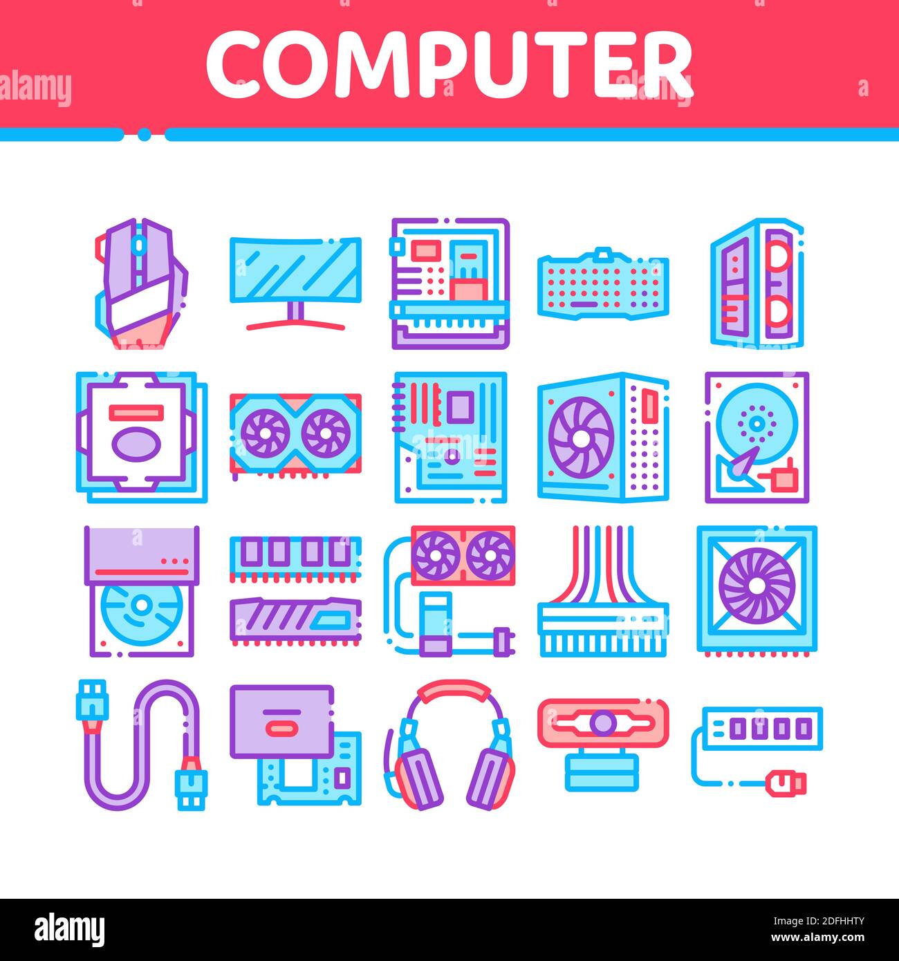 Computer Technology Collection Icons Set Vector Stock Vector Image ...