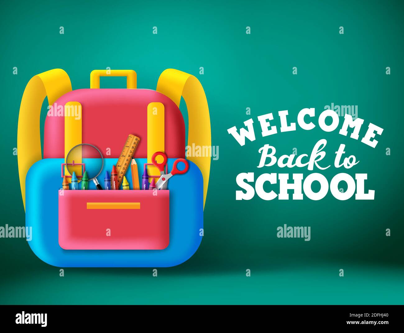 Back to school backpack vector design. Welcome back to school text with ...
