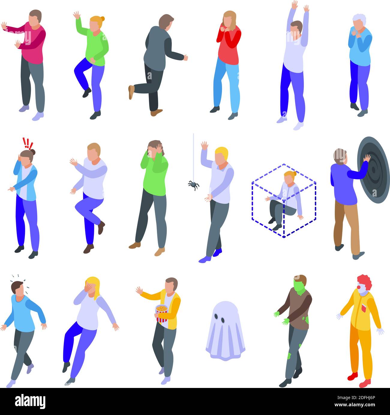 Frightened people icons set. Isometric set of frightened people vector icons for web design ...