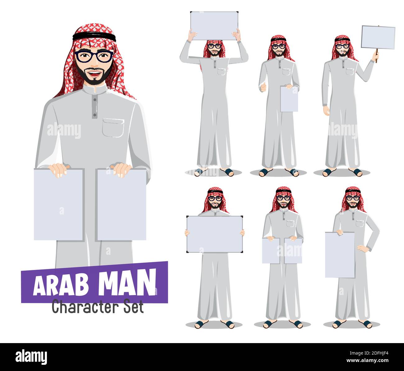 Arab man presentation vector characters set. Arabian male character ...