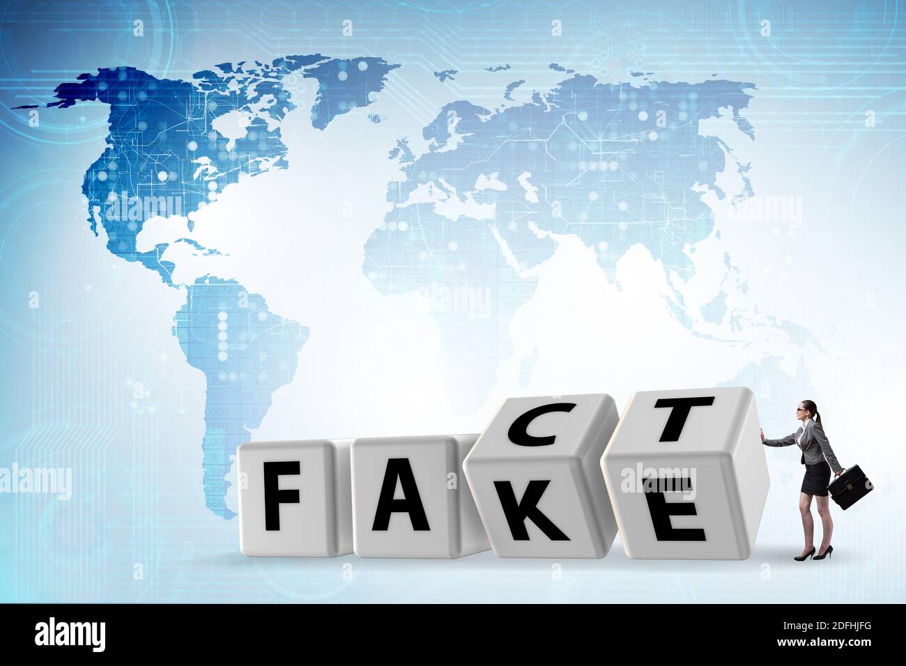 Face or fact concept with turning cubes with letters Stock Photo - Alamy