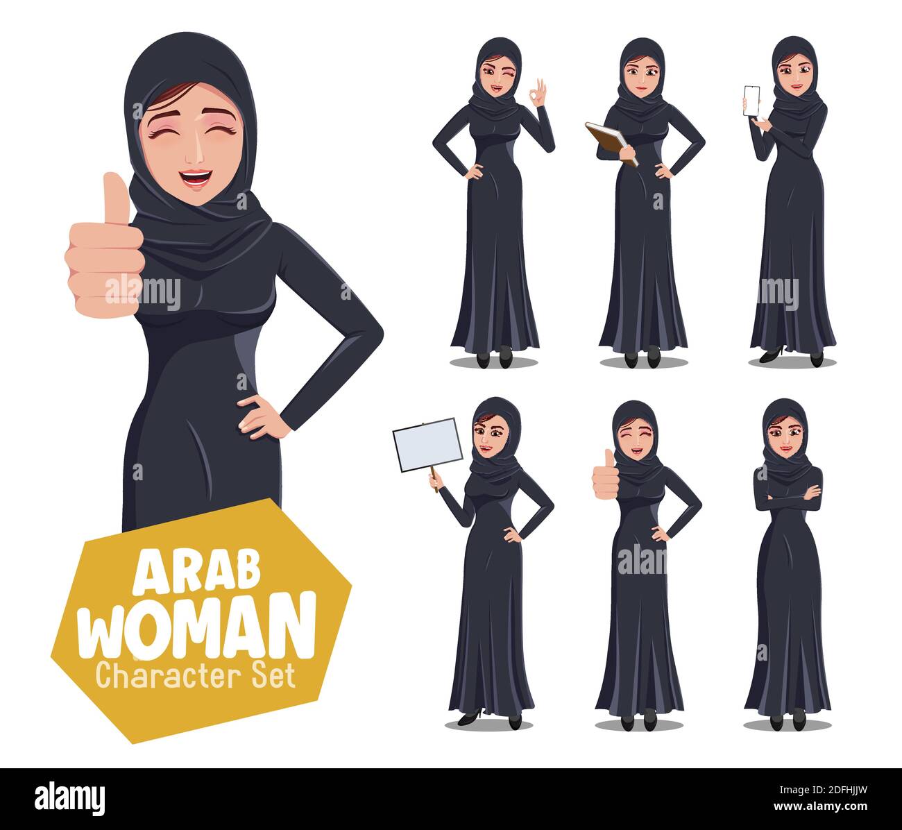 Arab woman vector characters set. Arabian beautiful female character in ...