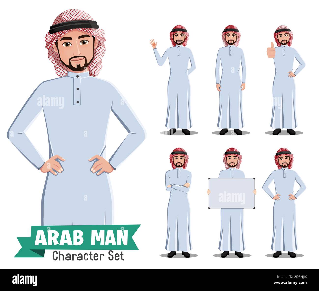 Arab man characters vector set. Saudi arabian business character in ...