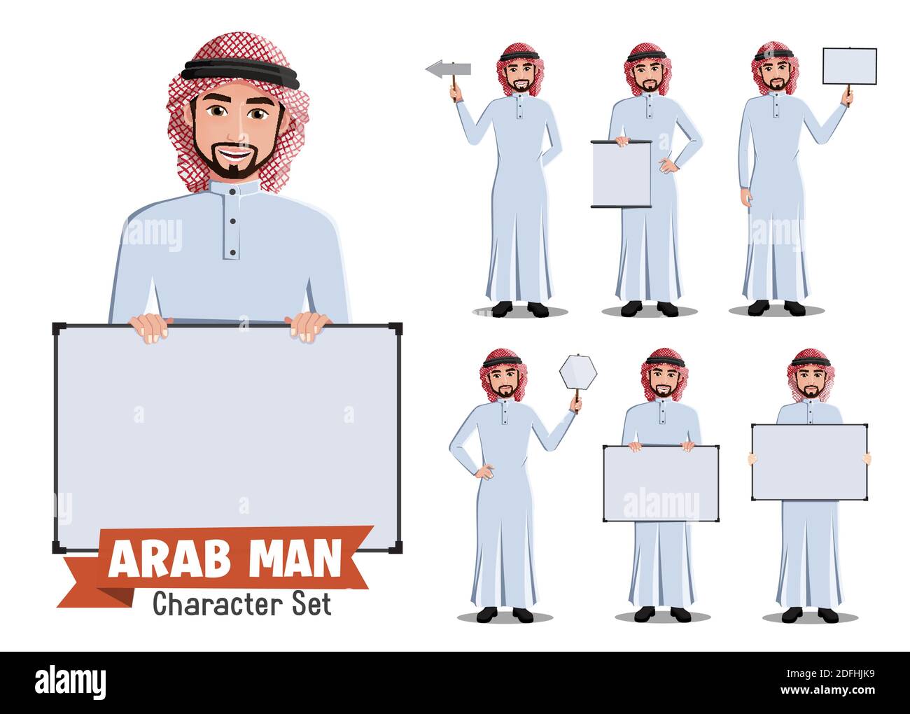 Arab man presentation vector characters set. Arabian male character ...