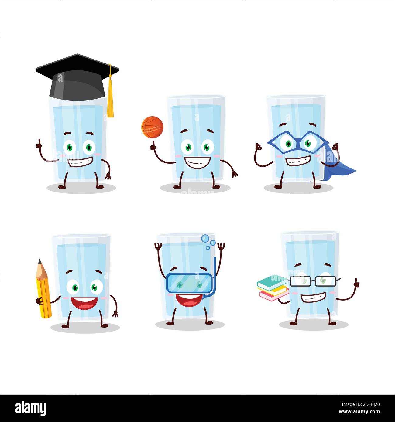 School student of glass of water cartoon character with various ...
