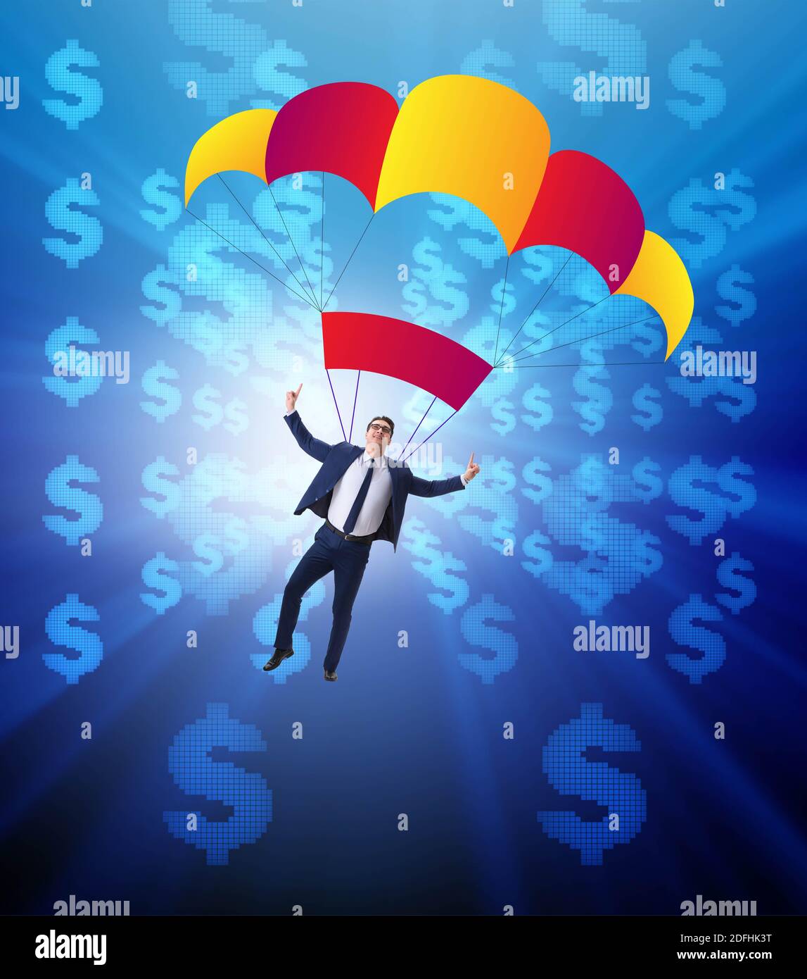 The businessman in golden parachute concept Stock Photo - Alamy
