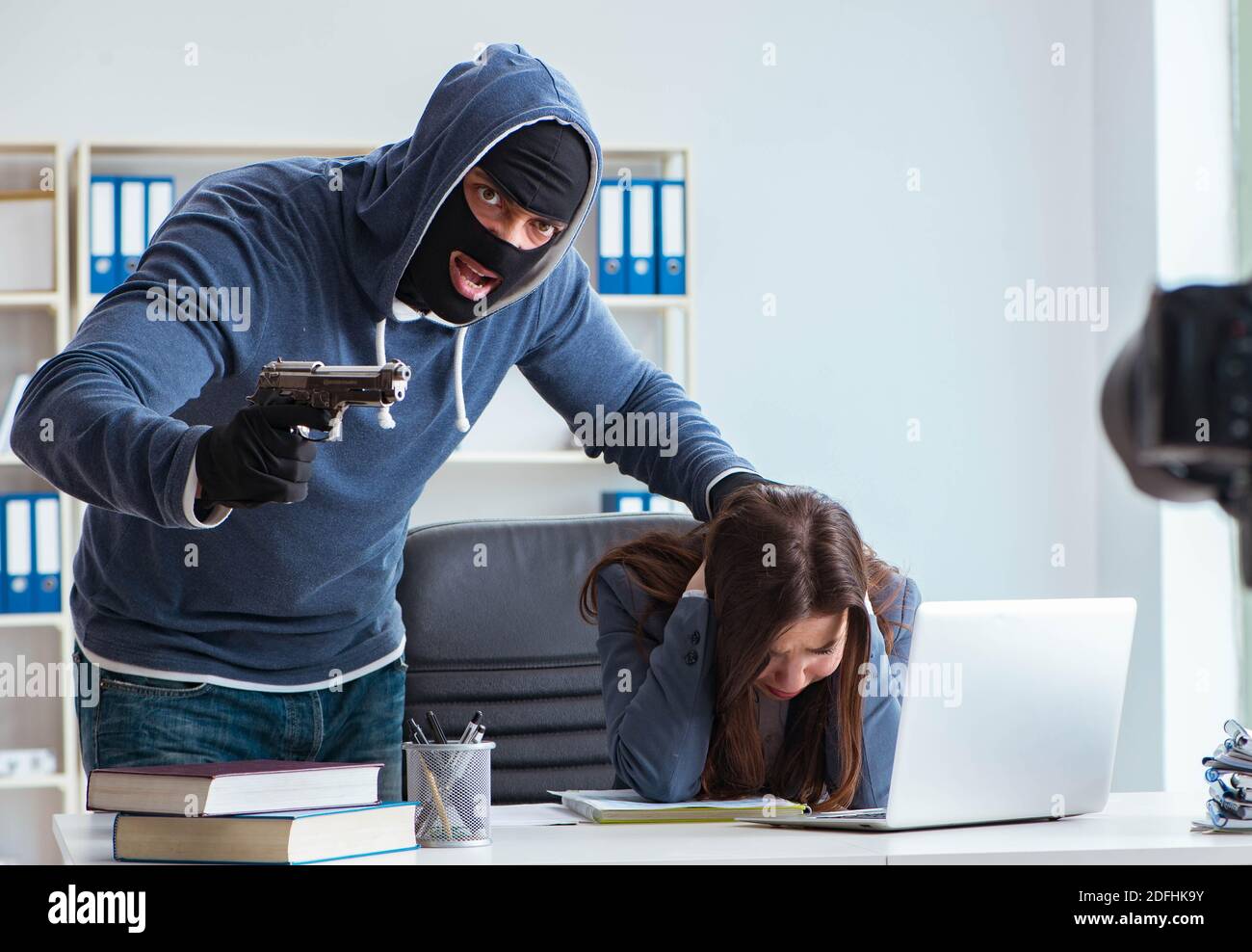 The criminal recording message for ransom with victim businesswoman ...