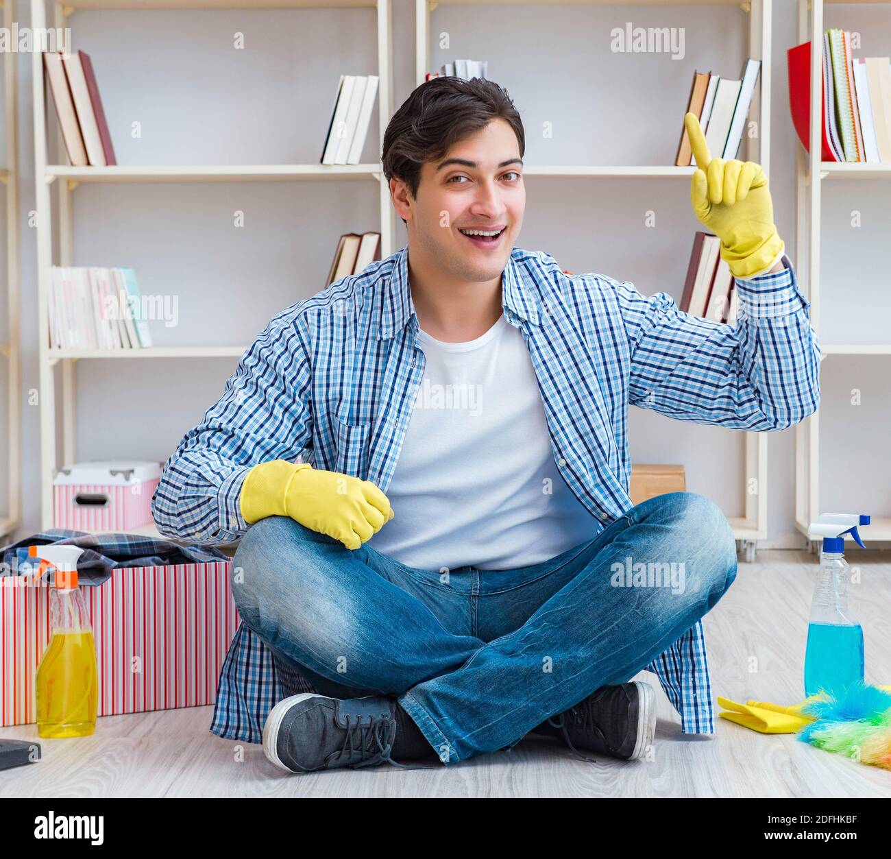 The man doing cleaning at home Stock Photo - Alamy