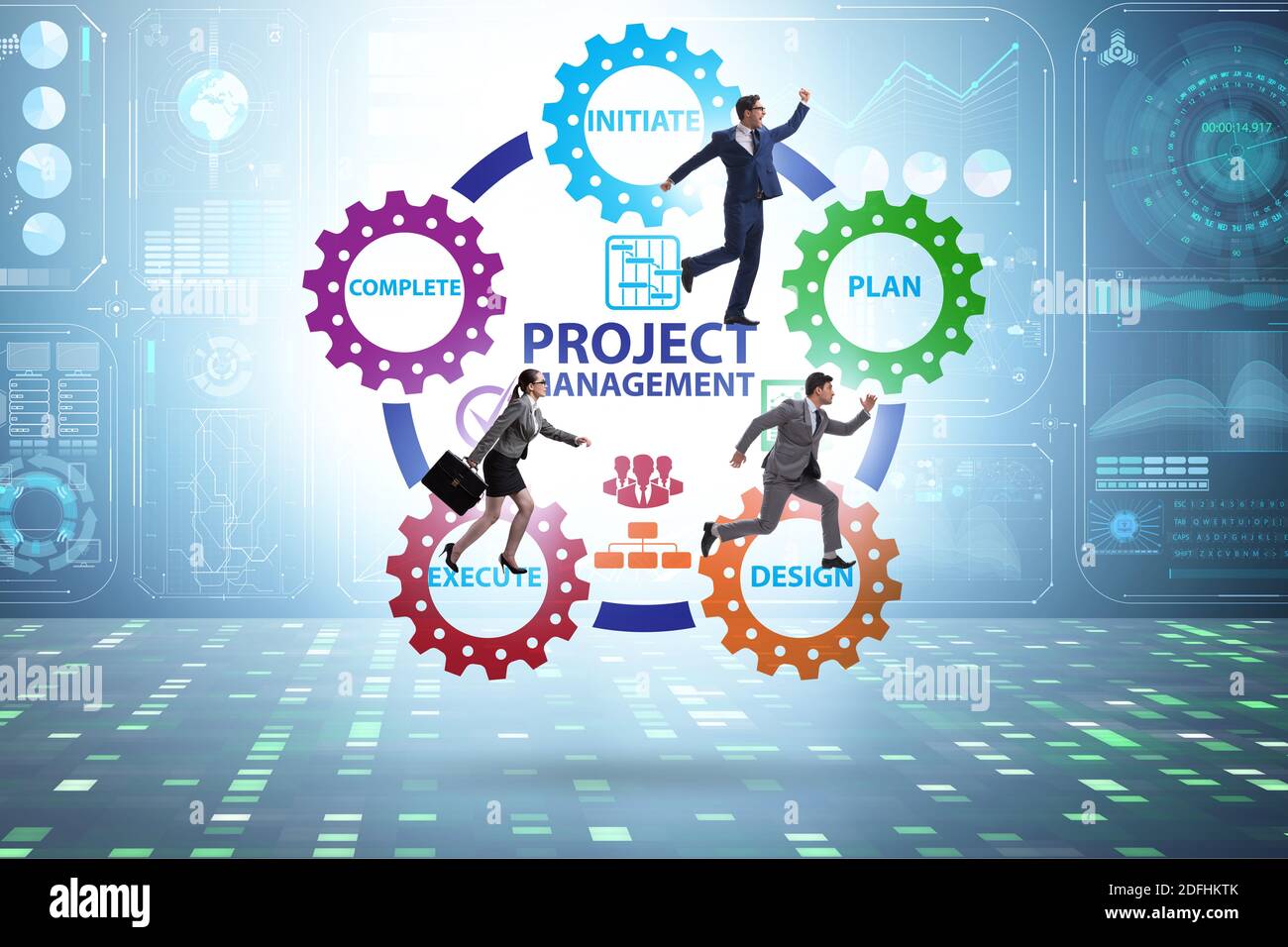 Project management concept in stages with the business people Stock ...