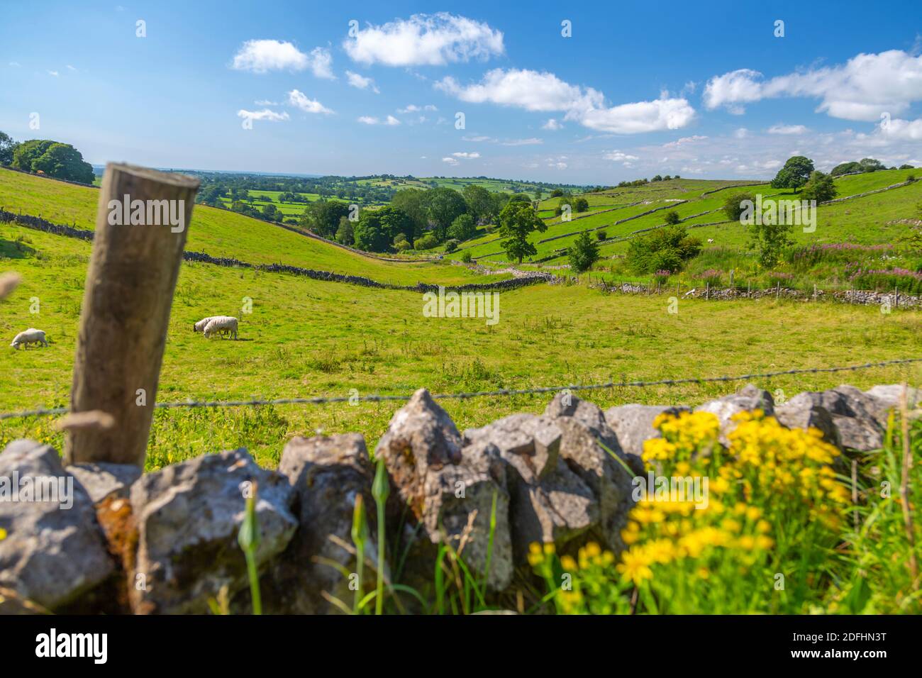View of dry stone walls and countryside near Brassington, Derbyshire ...