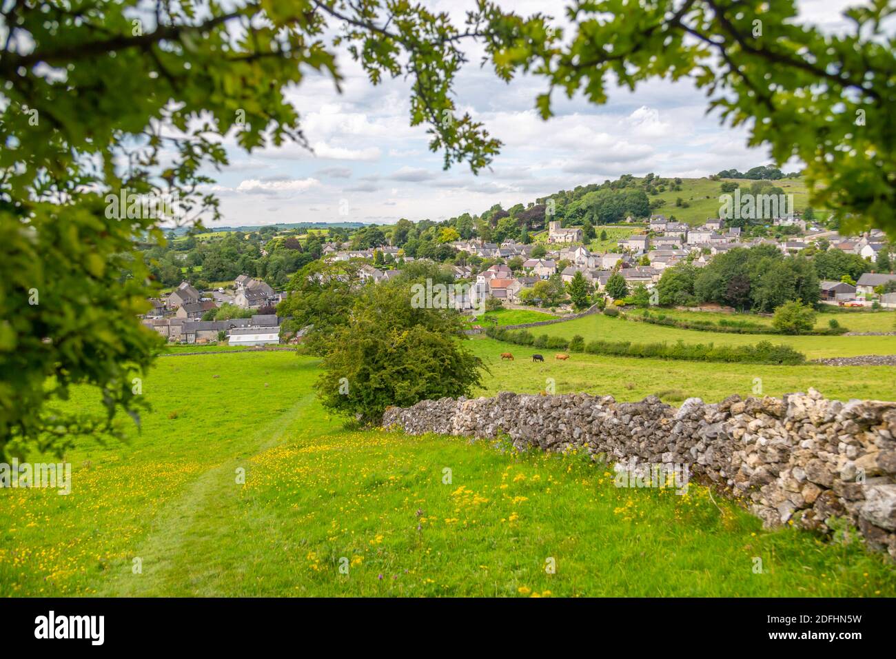 View of dry stone walls and Brassington, Derbyshire Dales, Derbyshire ...