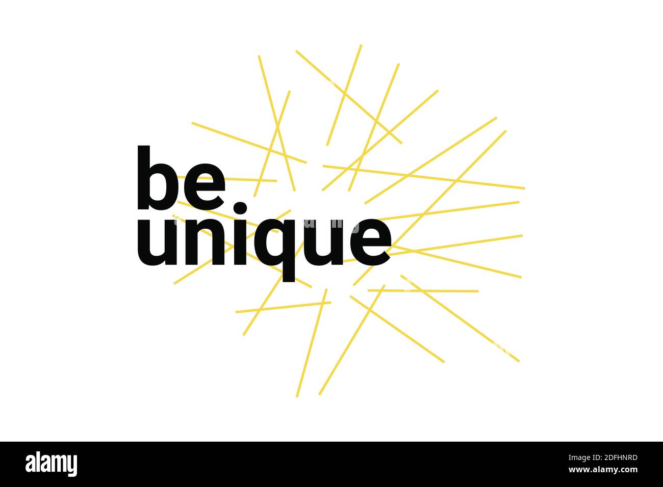 Graphic design of a saying "Be Unique" with lines in yellow and black ...