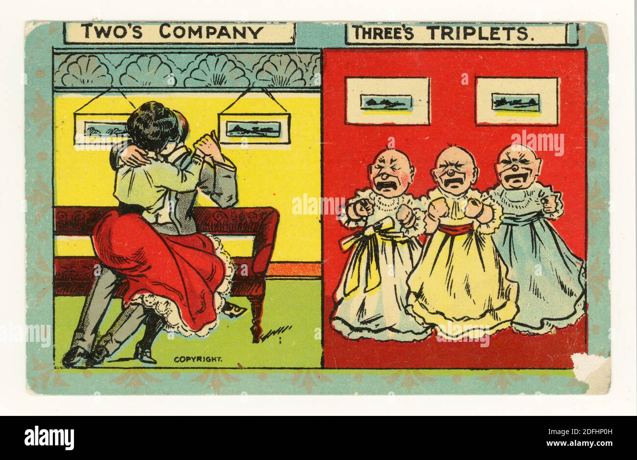 Original early 1900's comic cartoon postcard, triplets, perils of ...