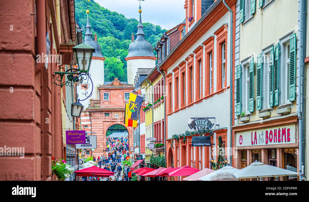 Heidelberg, Germany, August 12, 2017: people tourists walking down ...