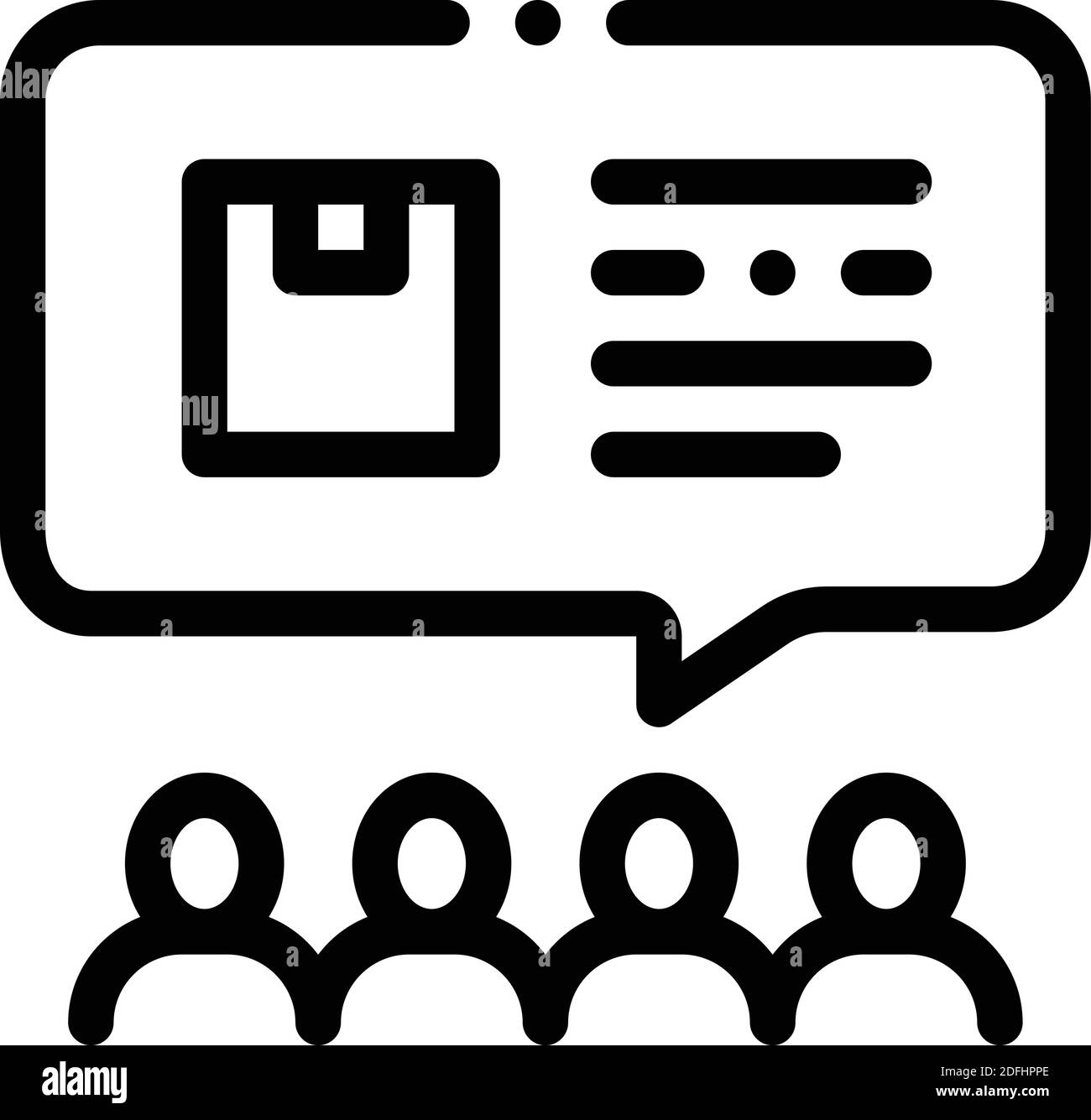 people discussing about company products black icon vector illustration ...