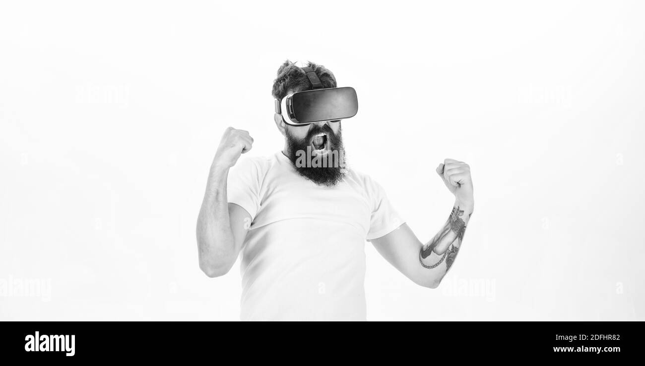Bearded guy virtual reality glasses Black and White Stock Photos ...
