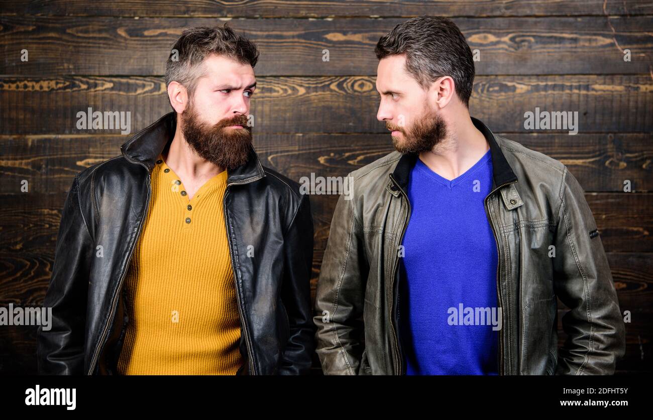 Exude masculinity. Men brutal bearded hipster. Confident competitors ...