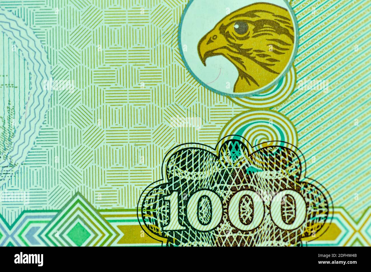 A macro shot of the one thousand dirham banknote of the United Arab ...