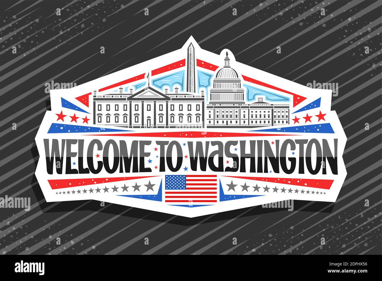 Vector logo for Washington, decorative sign with line illustration of ...