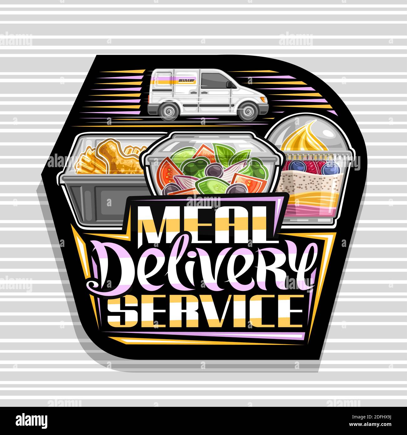 Vector logo for Meal Delivery Service, dark decorative sign with ...