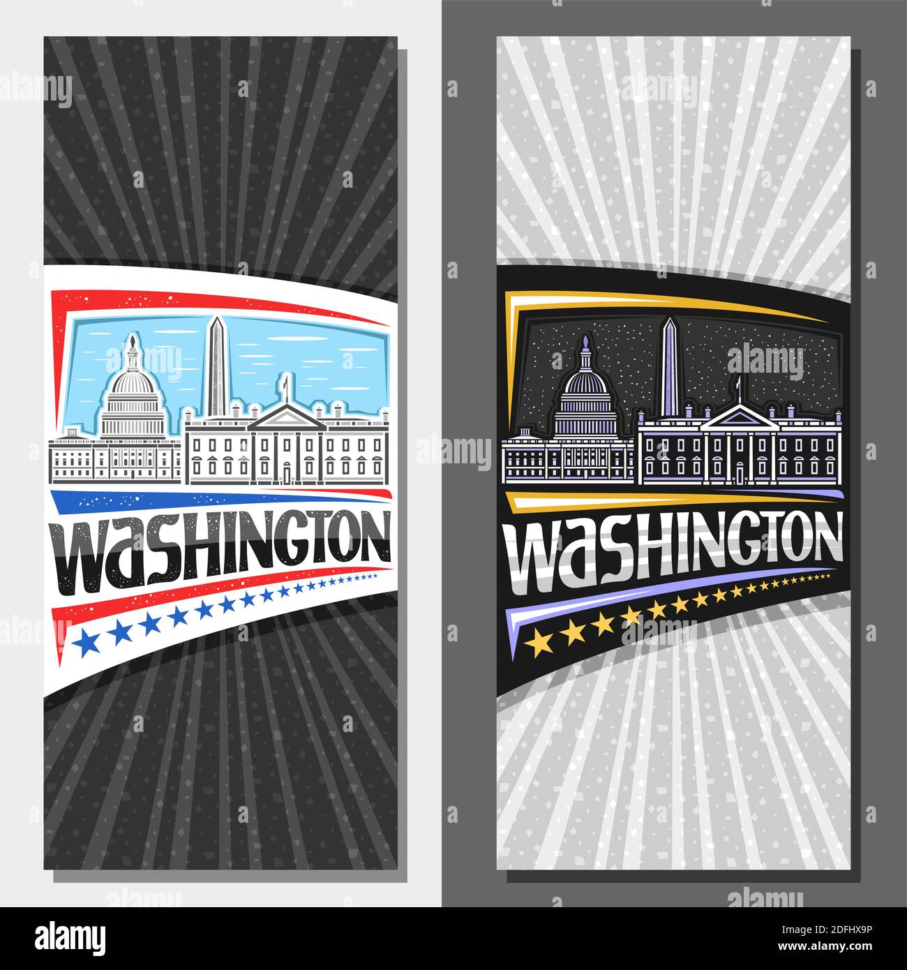 Vector layouts for Washington, decorative leaflet with outline ...