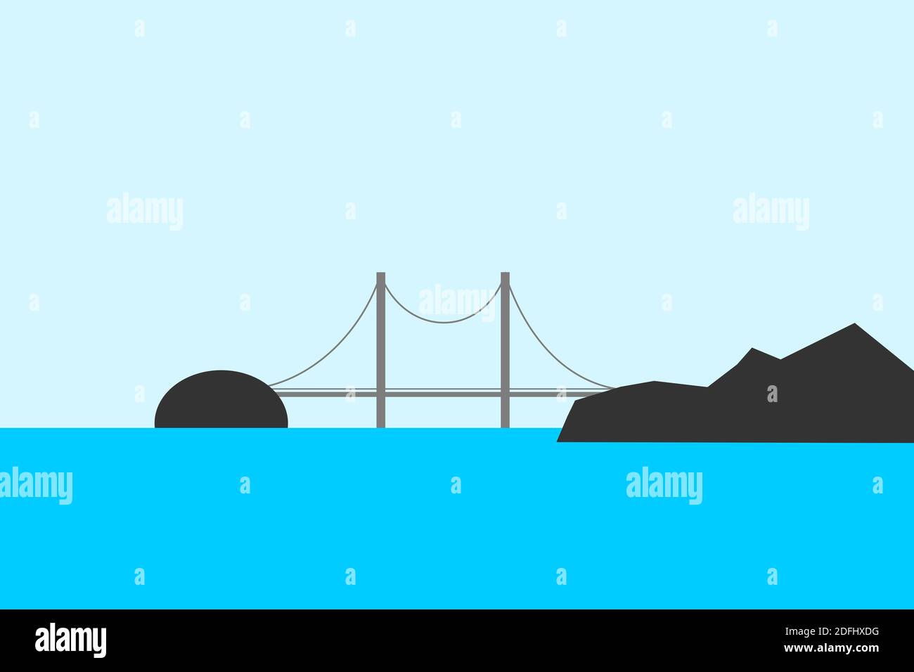 Suspension bridge over the sea is connecting island and land. Minmalism ...