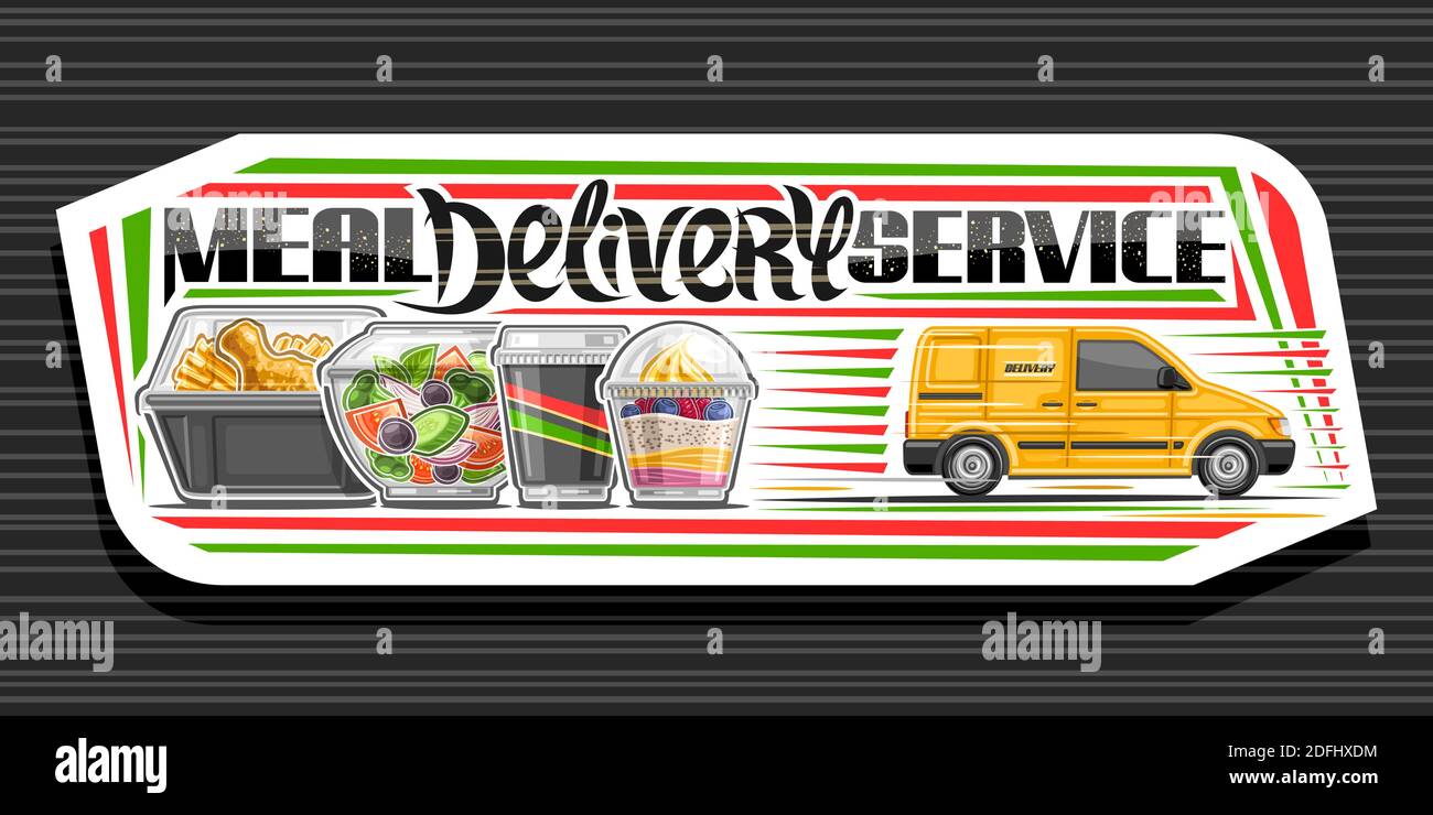 Vector banner for Meal Delivery Service, decorative signage with ...