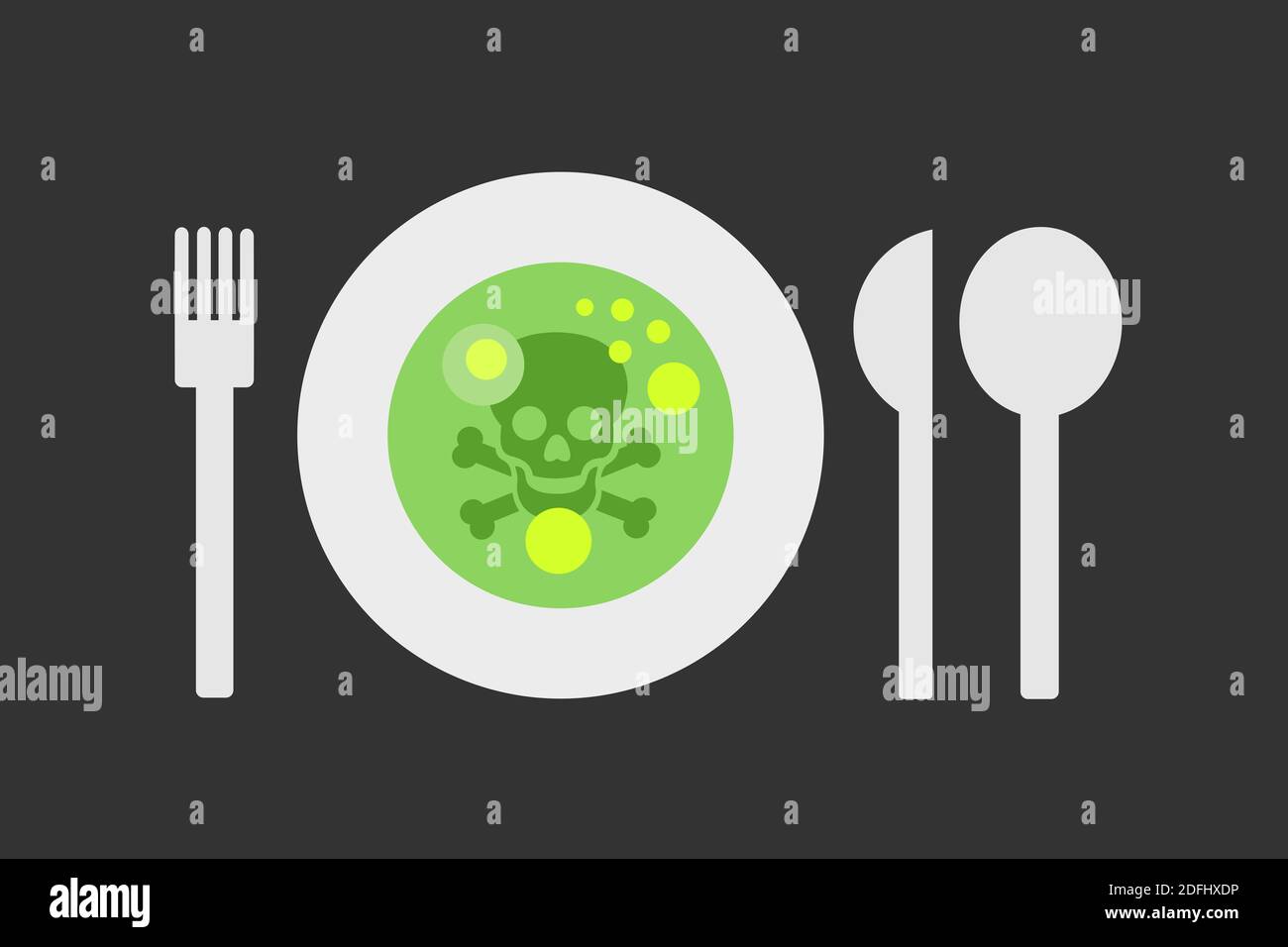 Unhealthy and dangerous toxic food and meal is on the plate. Poisonous ...