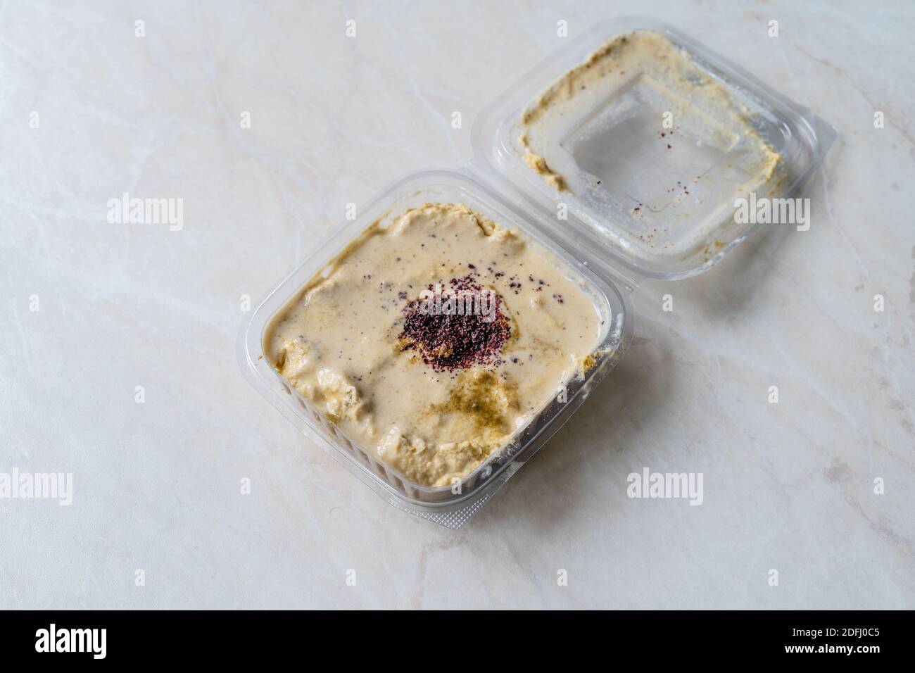 Take Away Appetizer Hummus in Plastic Cup. Ready to Eat and Serve ...
