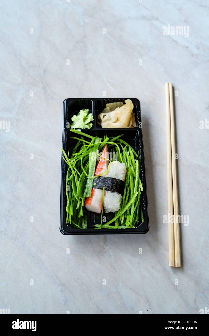 Take Away Sushi Kani Nigiri Surimi Crab with Chopsticks in Black ...