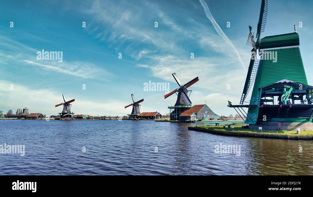 Scenery of Dutch Windmill under beautiful sky Stock Photo - Alamy