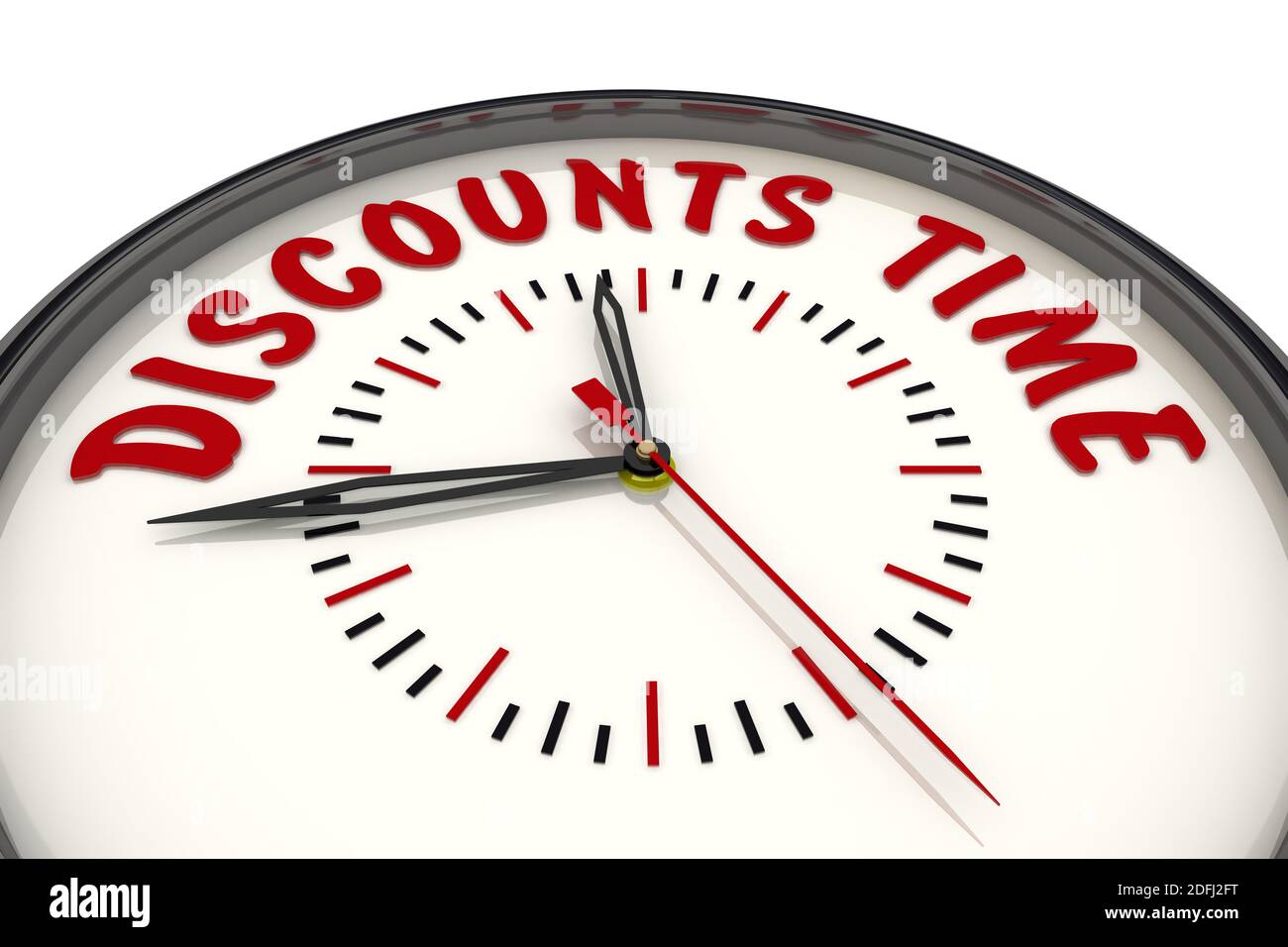 Discounts time. Watches with text. Analog Clock with red text DISCOUNTS ...