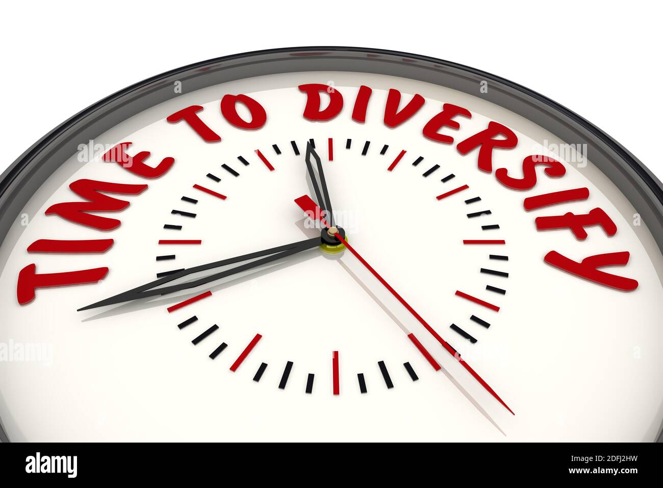 Time to diversify. Clock with text. Analog Clock with the red text TIME ...