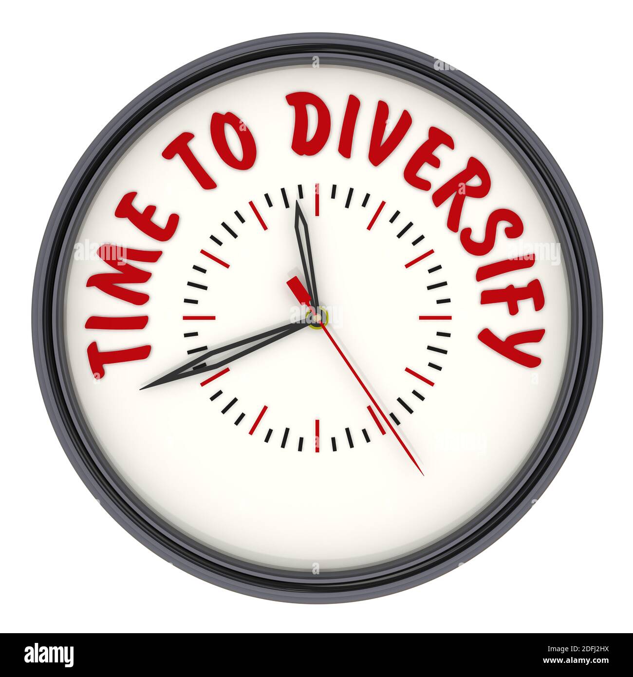 Time to diversify. Clock with text. Analog Clock with the red text TIME ...