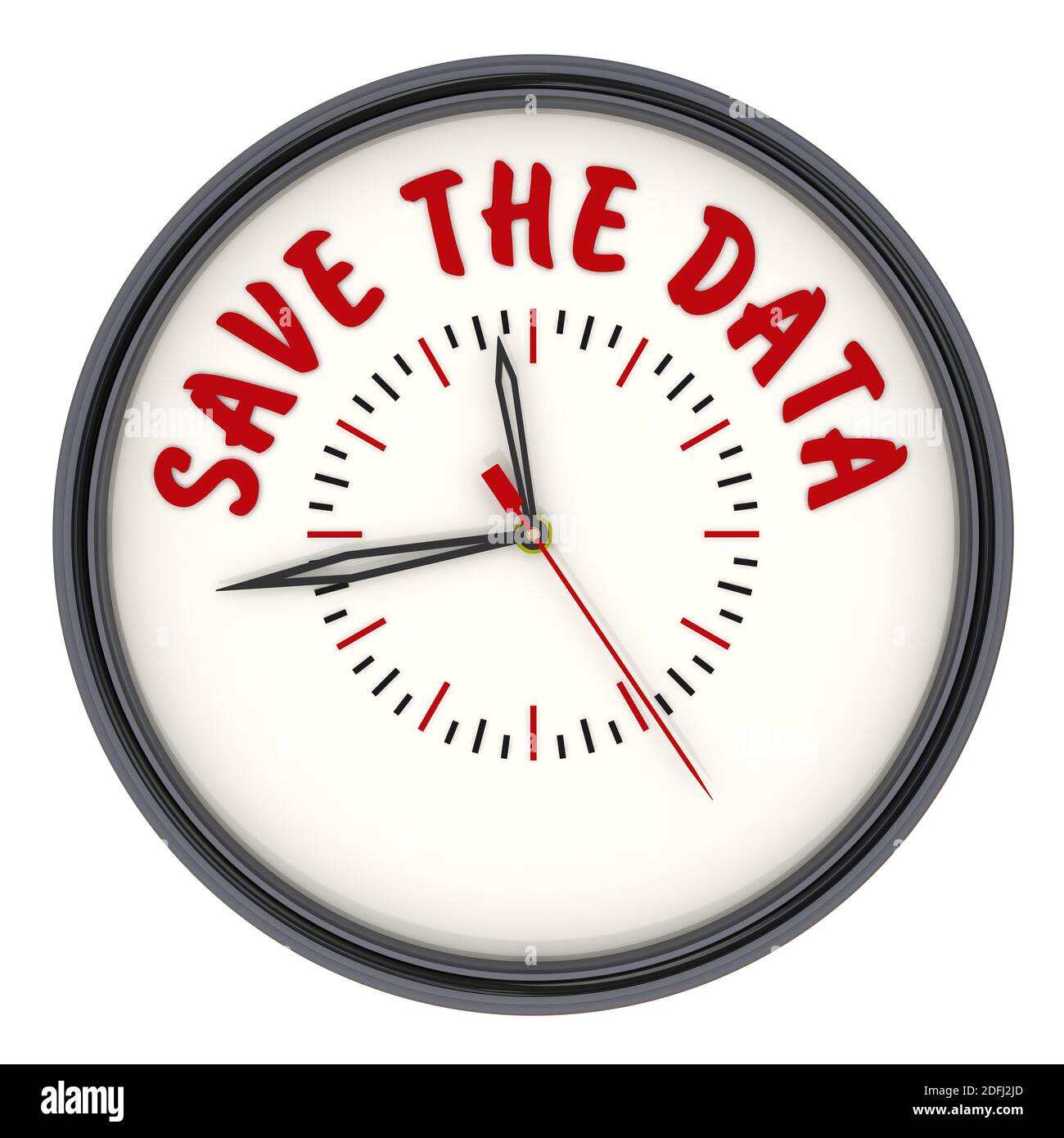 Save the data. Clock with text. The analog clock with red text SAVE THE ...