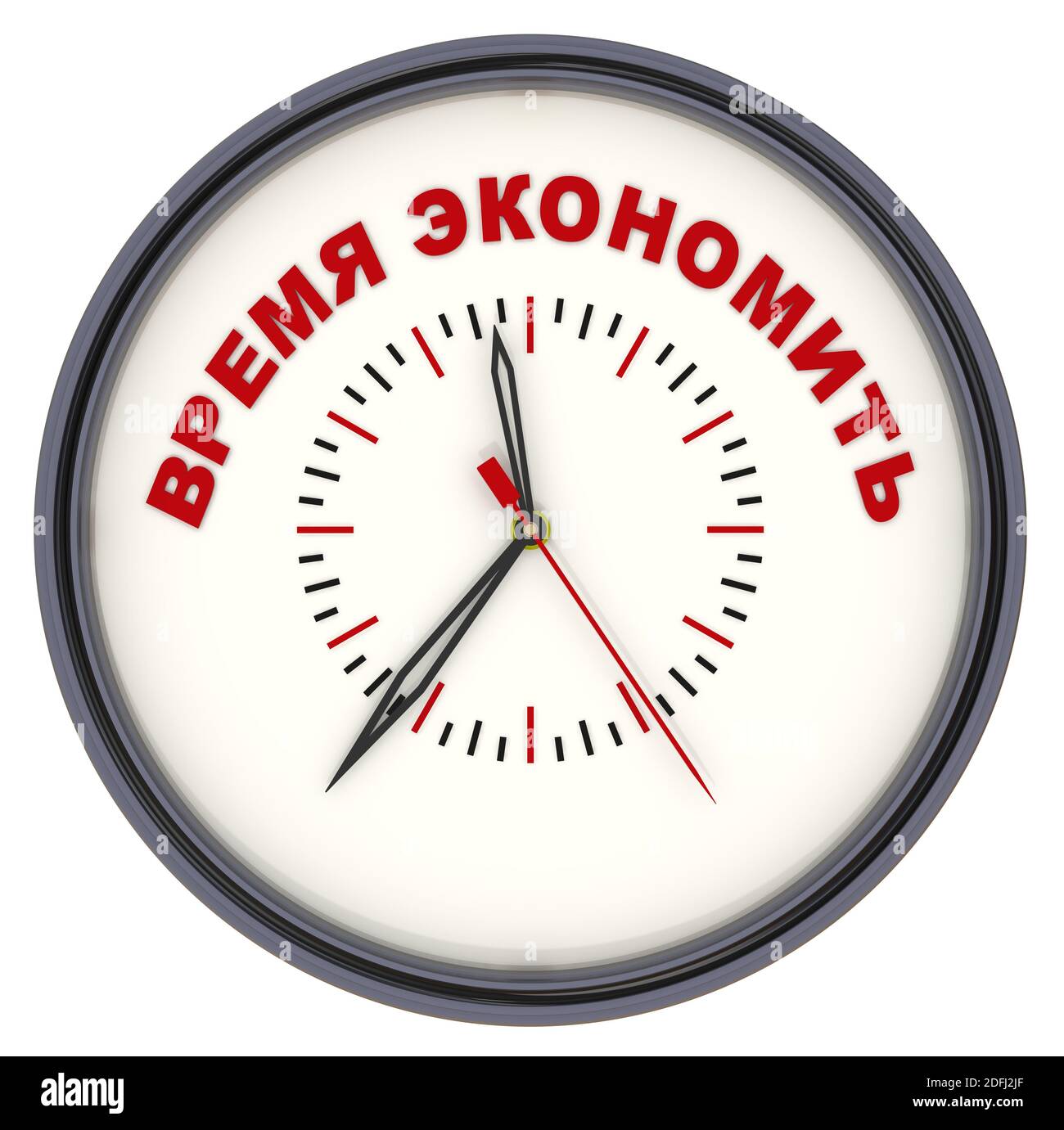 Time to save. Clock with text. Analog Clock with red Russian text TIME ...